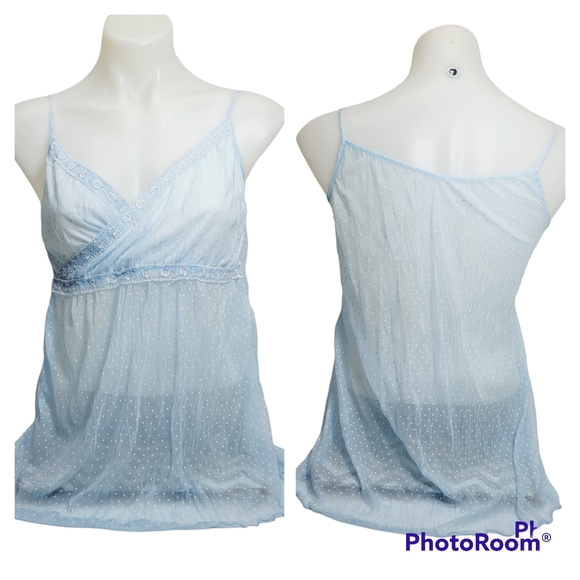 Source Unknown Intimates And Sleepwear D Camisol Sheer Top Blue White Polka Dot Embroidered